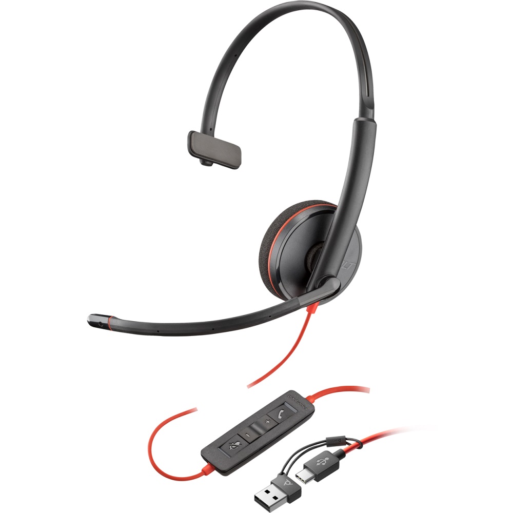 Fone Headset USB-C Poly Blackwire C3210 Monoauricular + Adaptador para ...